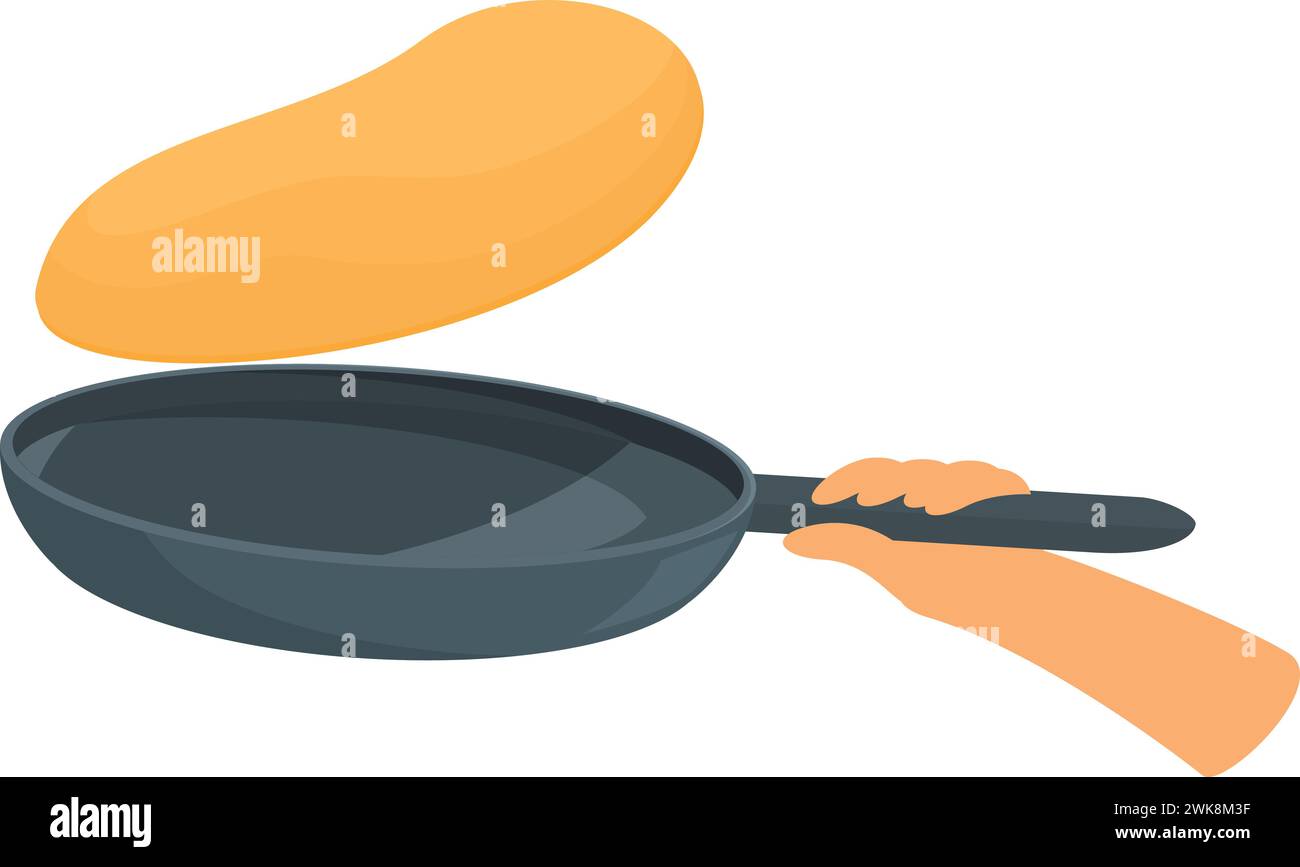 Frying pan pancakes icon cartoon vector. Food preparation. Cake cooking ...