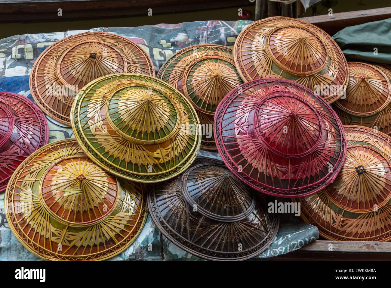Traditional Thai hats for sale in the Damnoen Saduak Floating Market in ...