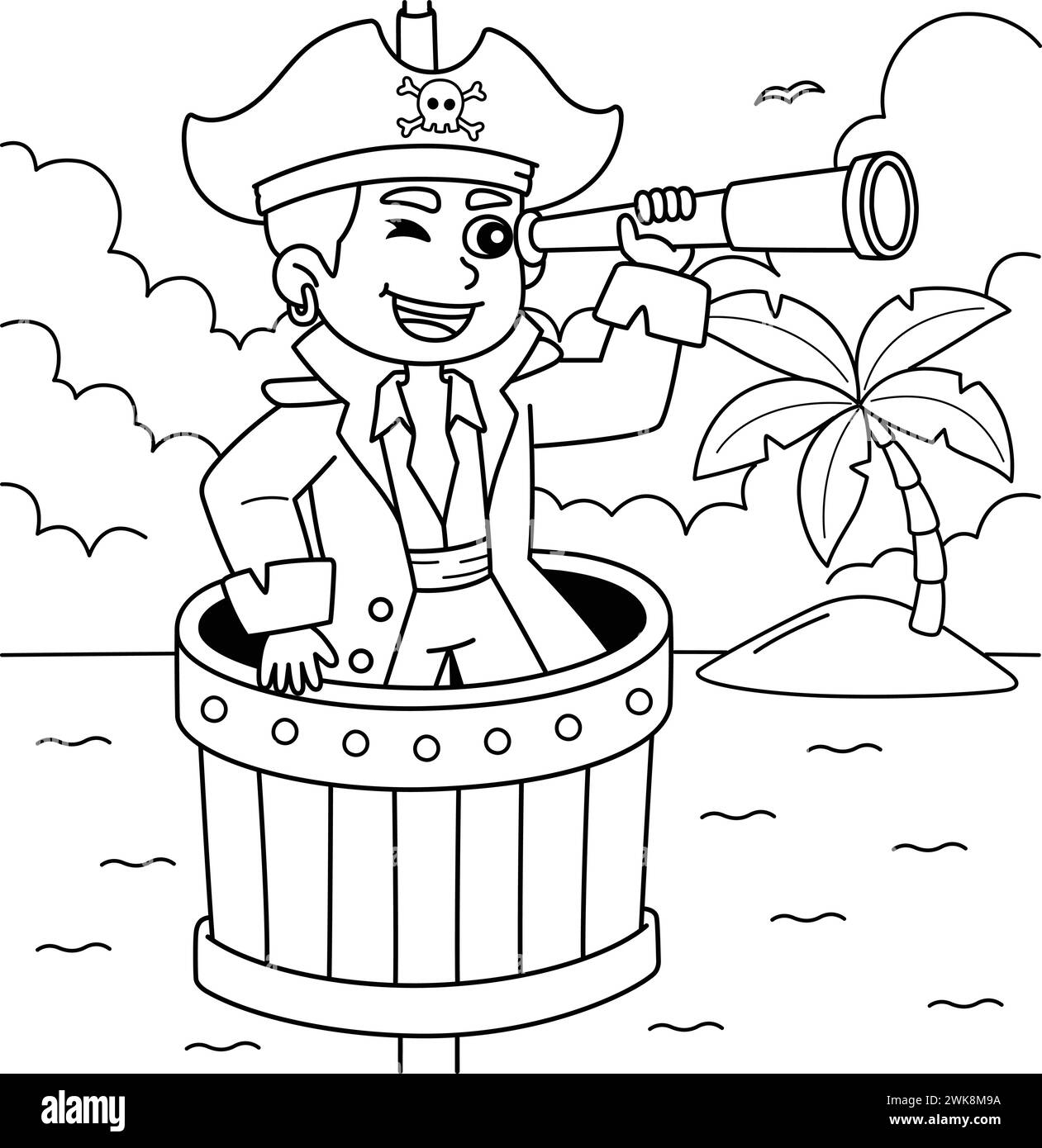 Pirate with Telescope Coloring Page for Kids Stock Vector Image & Art ...