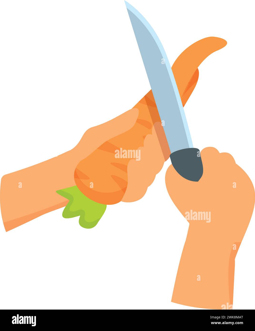 Carrot cut food icon cartoon vector. Kitchen knife using. Cooking menu ...