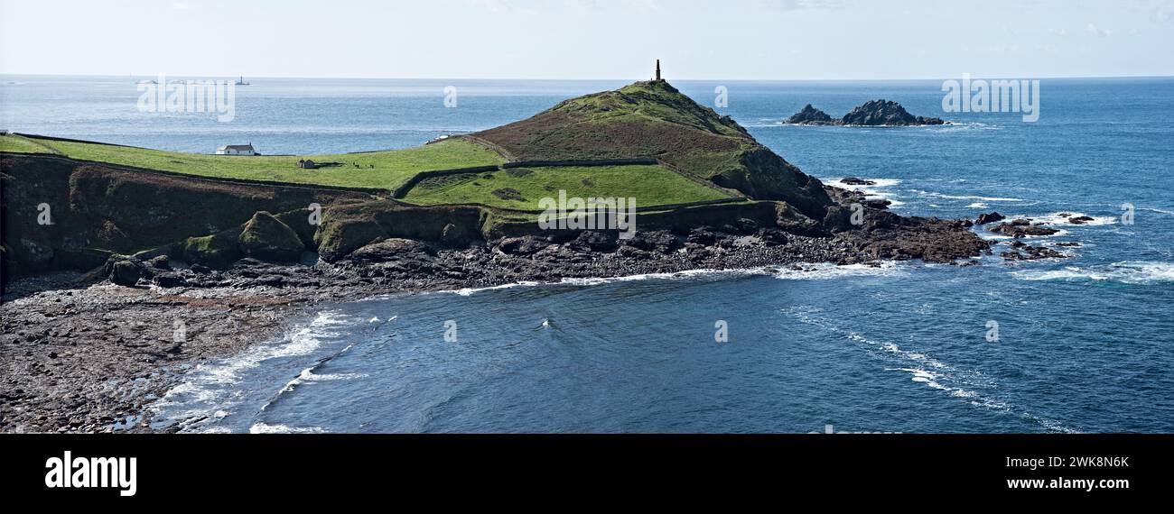 Cape Cornwall showing The Brisons and Longships Lighthouse Stock Photo ...