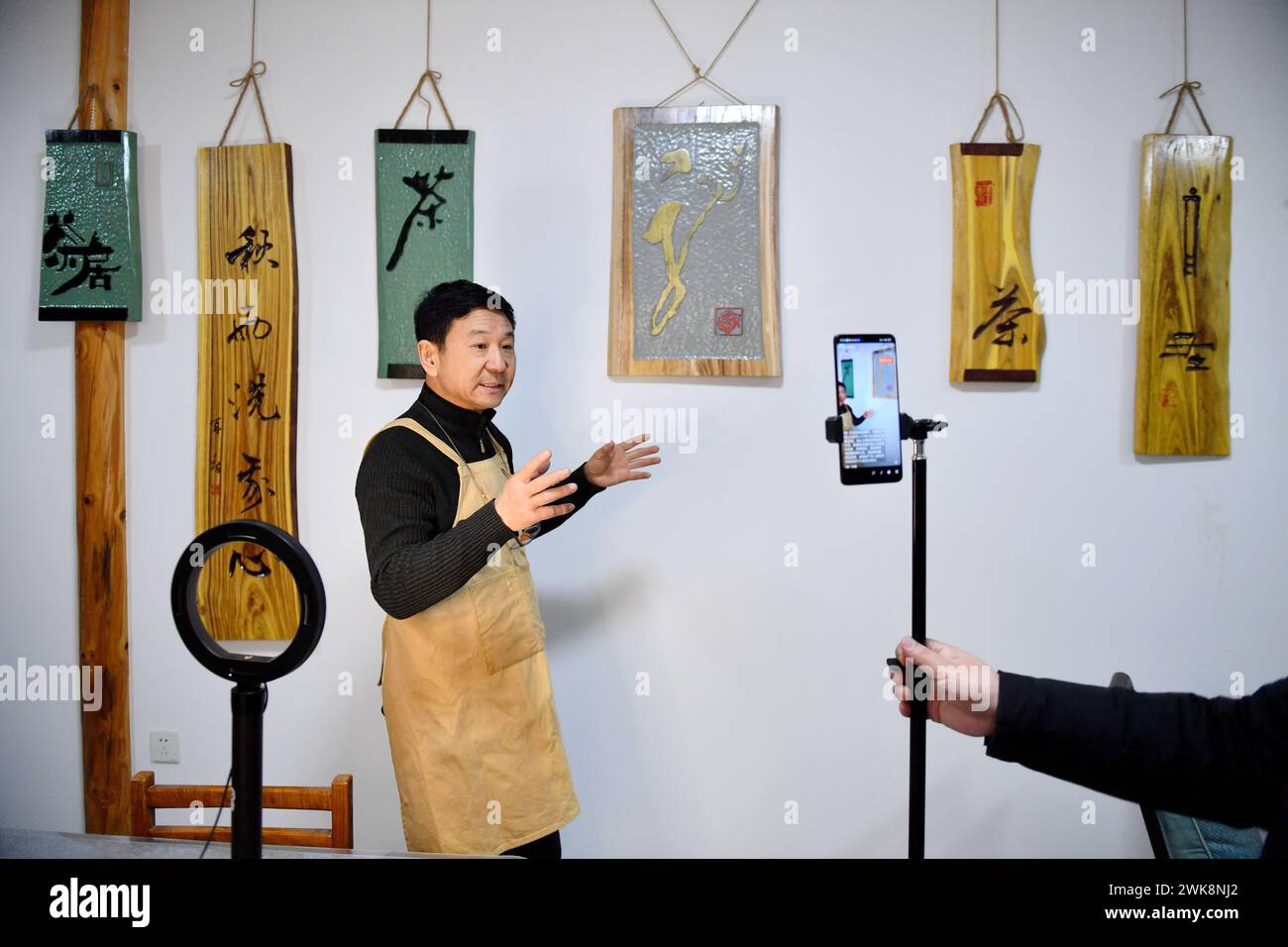 Handan, China's Hebei Province. 19th Feb, 2024. Craftsman Cui Jianjun speaks as he presents his ...