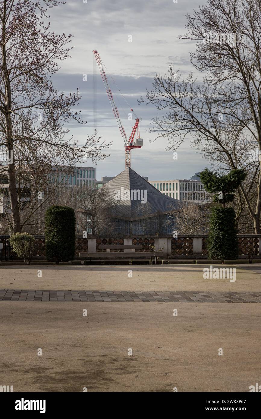 London, UK - Feb 15, 2024 - Construction work with crane and Hyperbolic ...