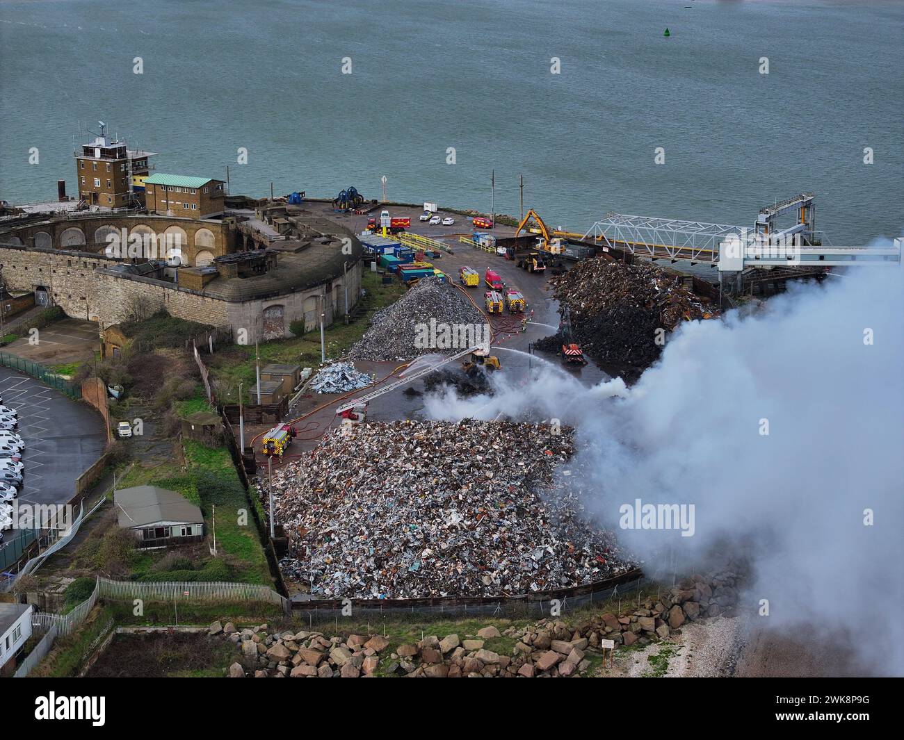 Sheerness, Kent, UK - 18 Feb 2024 Fire at recycling centre, the fire ...