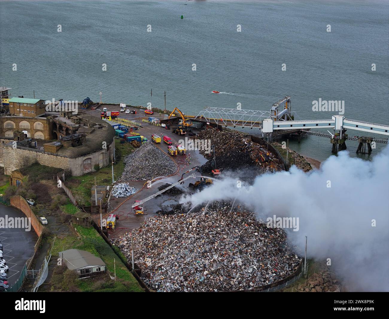 Sheerness, Kent, UK - 18 Feb 2024 Fire at recycling centre, the fire ...