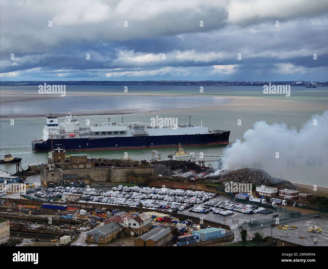 Sheerness, Kent, UK - 18 Feb 2024 Fire at recycling centre, the fire ...