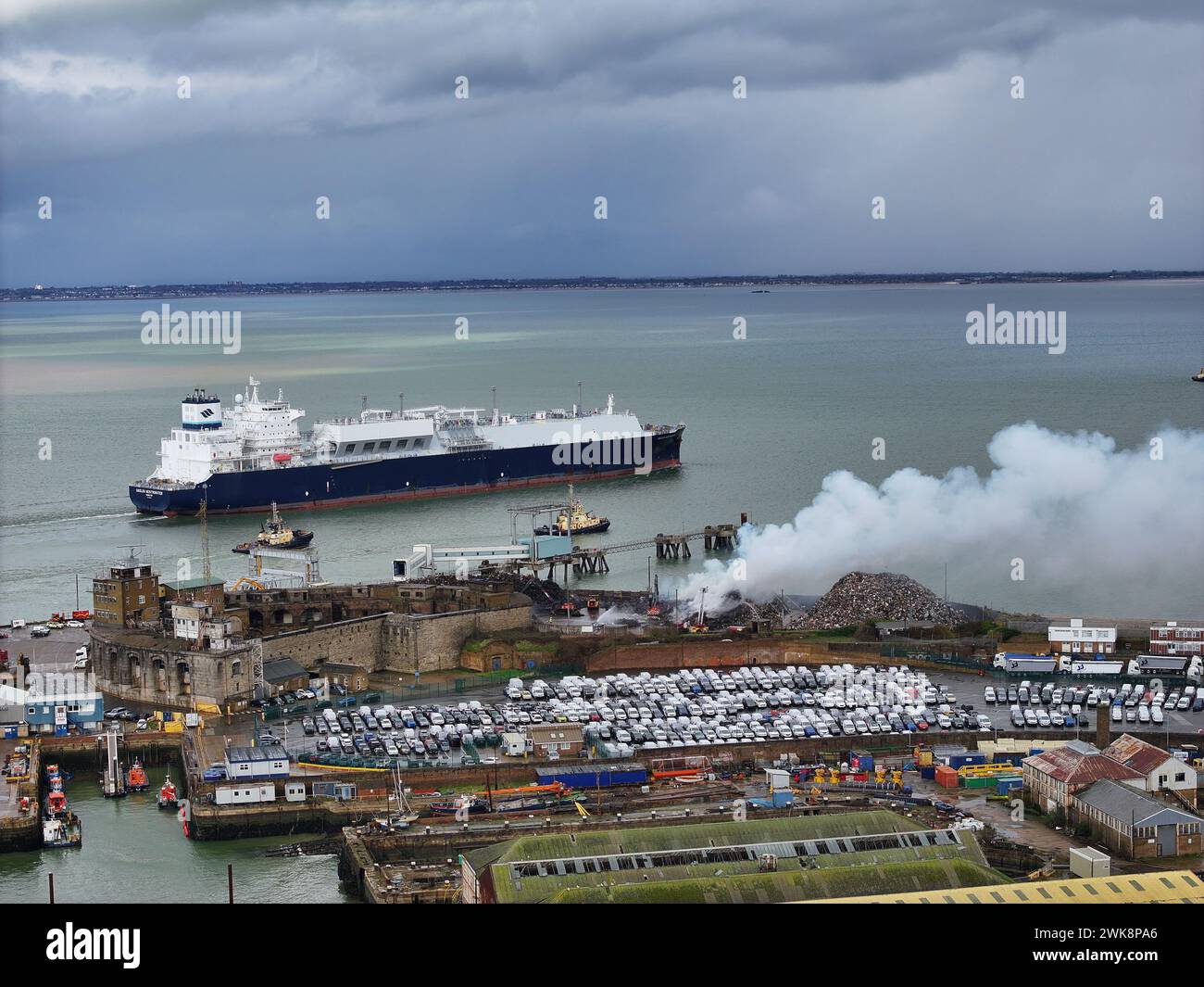 Sheerness, Kent, UK - 18 Feb 2024 Fire at recycling centre, the fire ...
