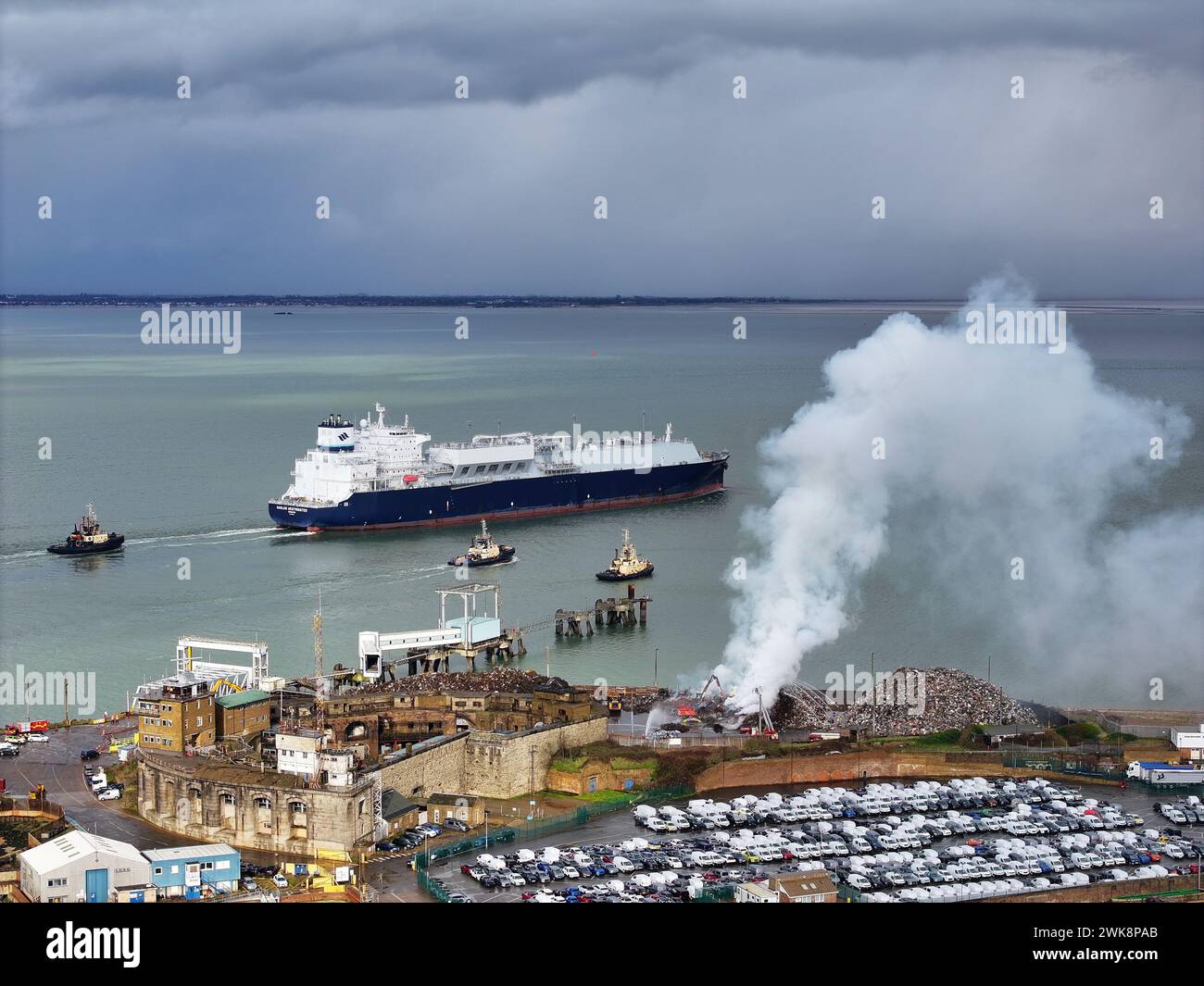 Sheerness, Kent, UK - 18 Feb 2024 Fire at recycling centre, the fire ...