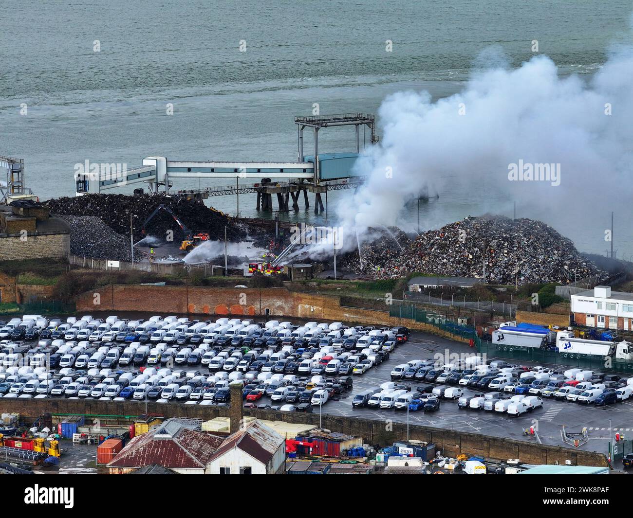 Sheerness, Kent, UK - 18 Feb 2024 Fire at recycling centre, the fire ...