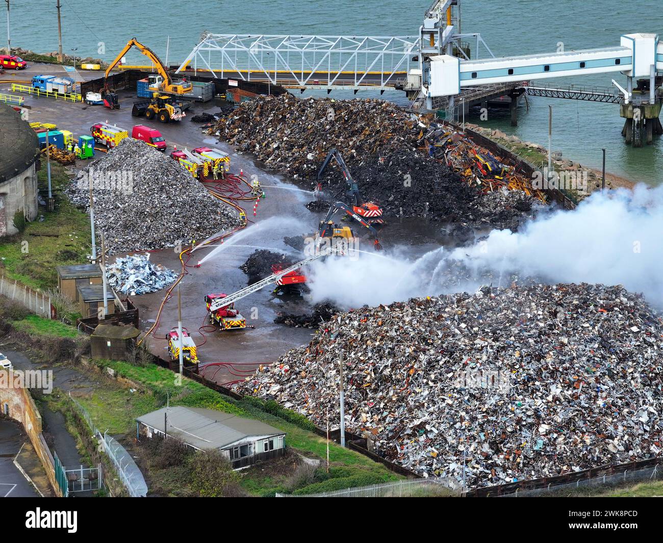 Sheerness, Kent, UK - 18 Feb 2024 Fire at recycling centre, the fire ...