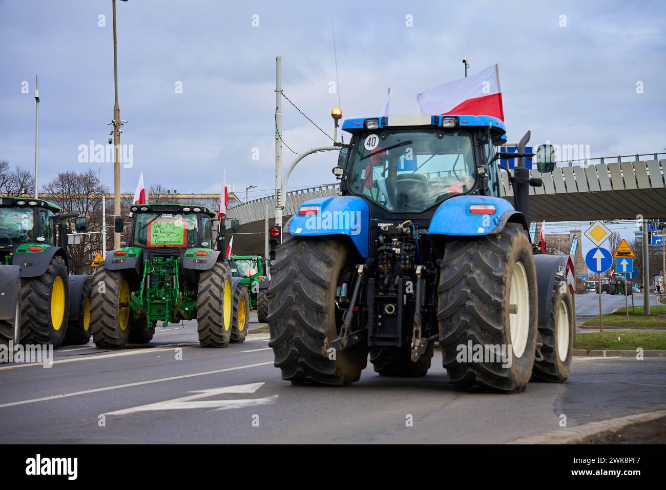 Farmers protest in Wroclaw, Poland. Protesting farmers on tractors ...