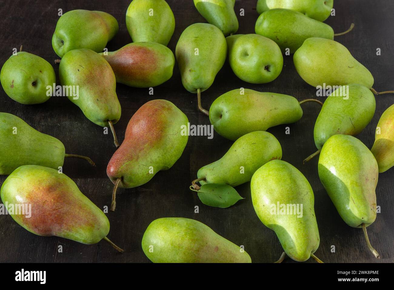 Parisian pear variety. Fruits on the table. Autumn harvest. Pears top ...