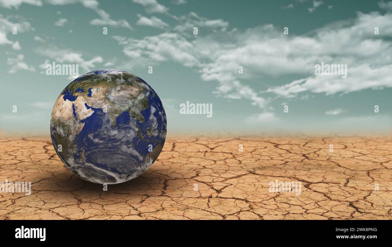 Climate Change with Drought Earth Planet on Cracked Land Stock Photo ...
