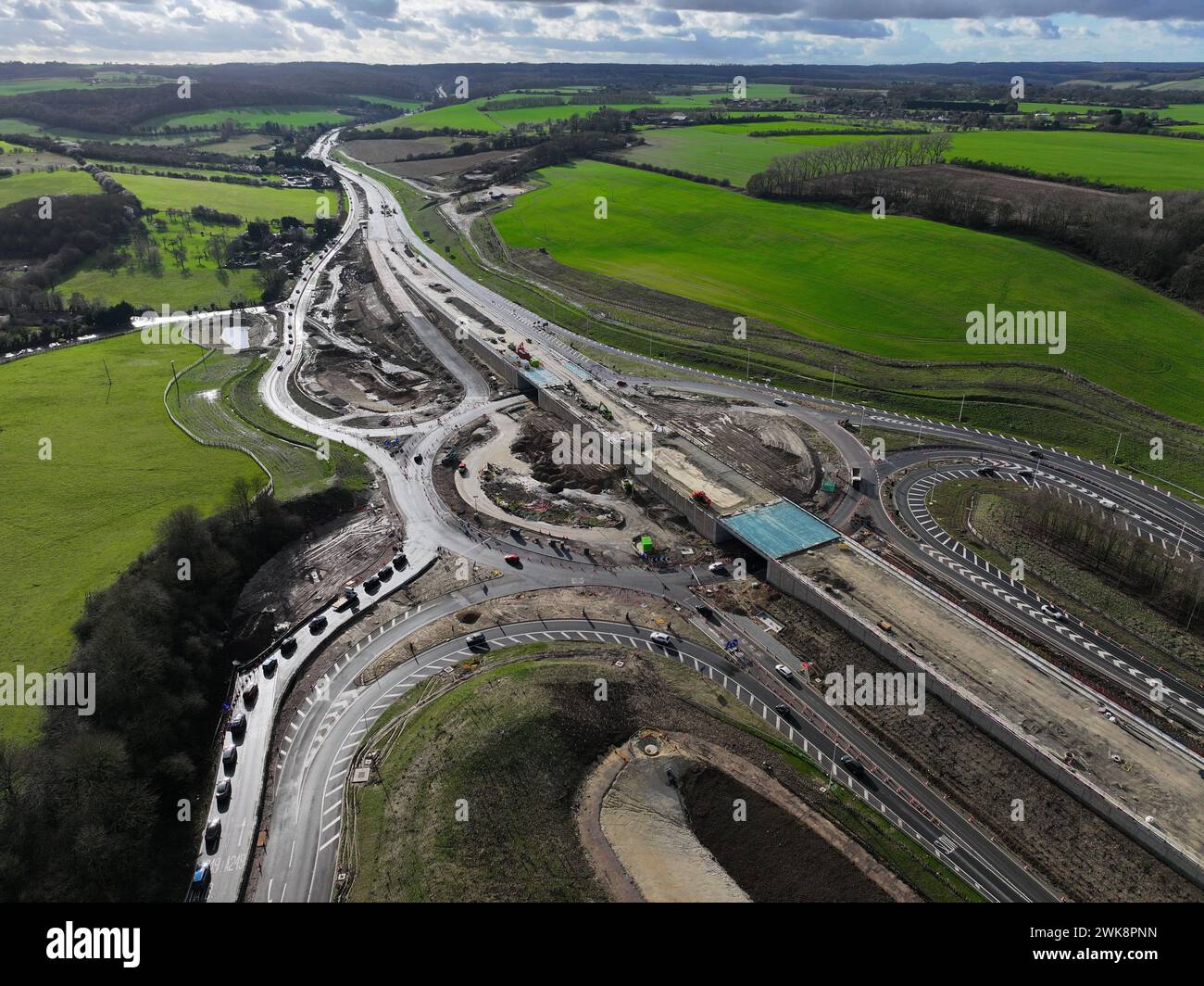Sittingbourne, Kent, UK - 18 Feb 2024 Work continues on the M2 junction ...