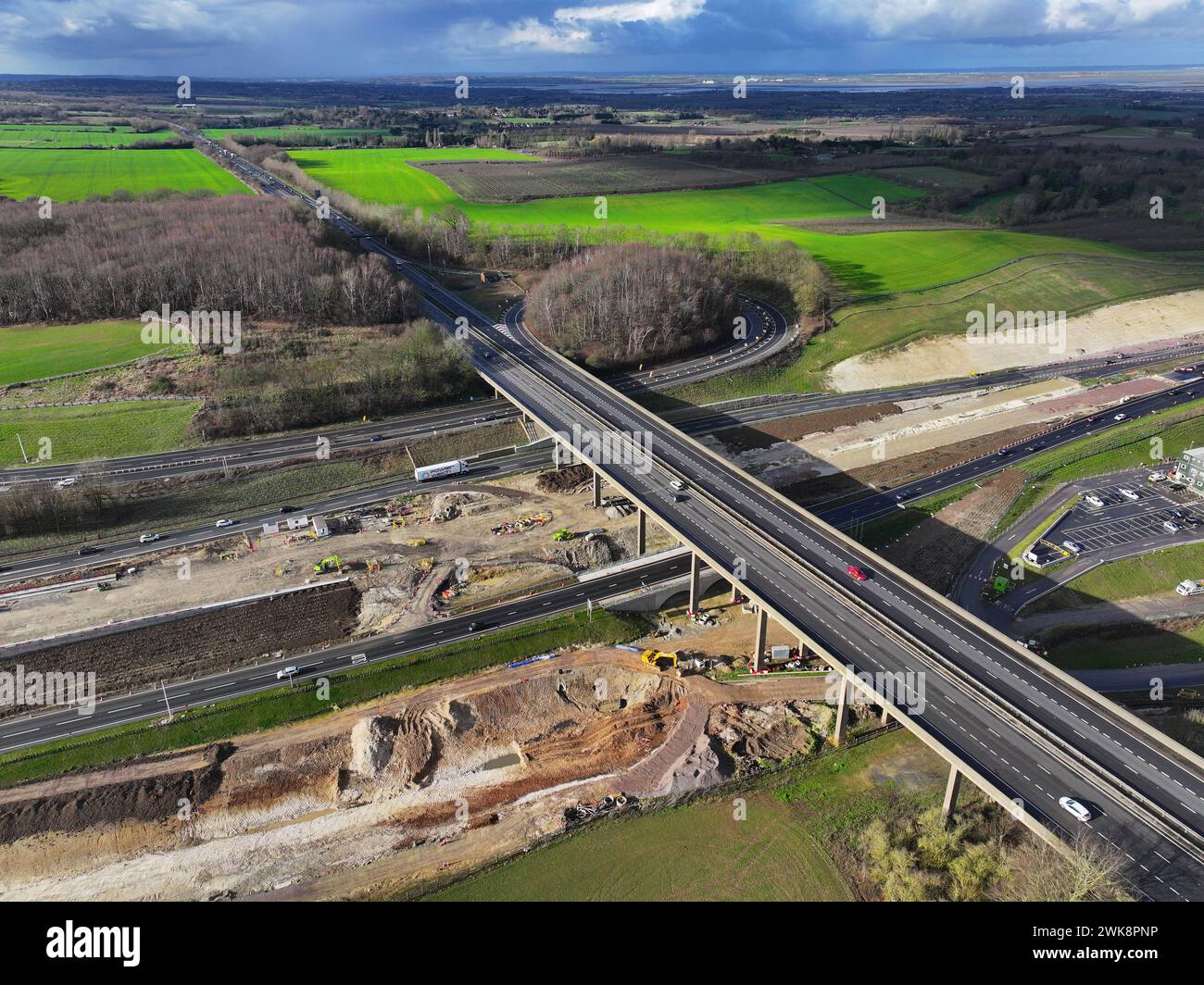 Sittingbourne, Kent, UK - 18 Feb 2024 Work continues on the M2 junction ...