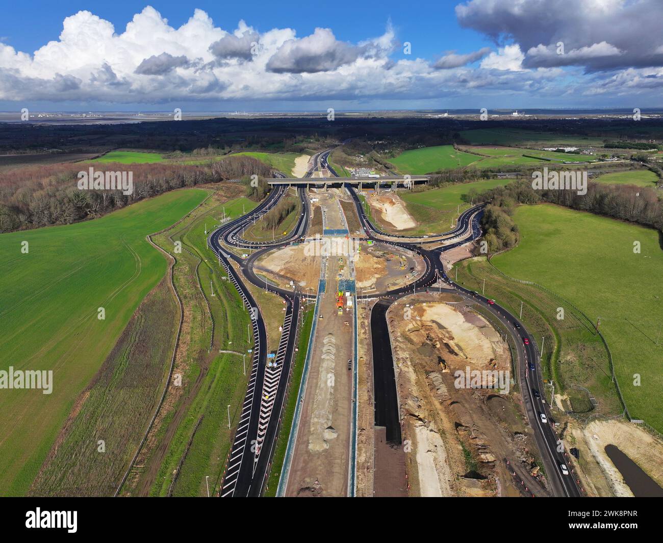 Sittingbourne, Kent, UK - 18 Feb 2024 Work continues on the M2 junction ...