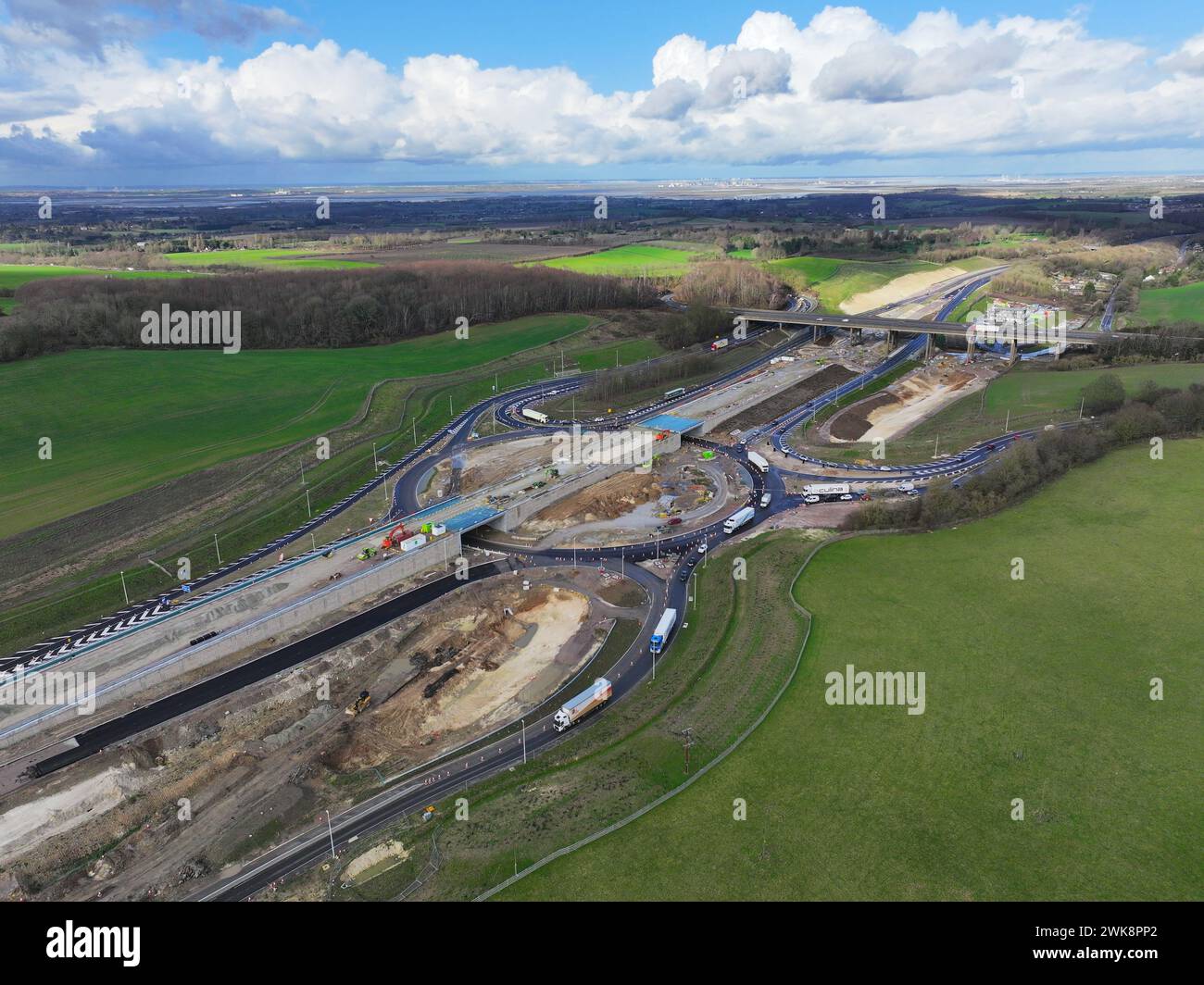 Sittingbourne, Kent, UK - 18 Feb 2024 Work continues on the M2 junction ...