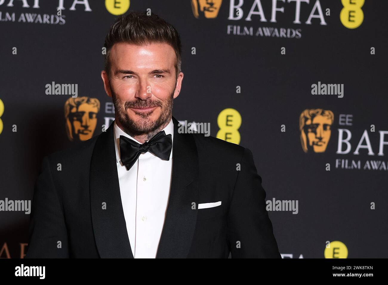 David Beckham poses backstage at the 2024 EE BAFTA Film Awards on ...