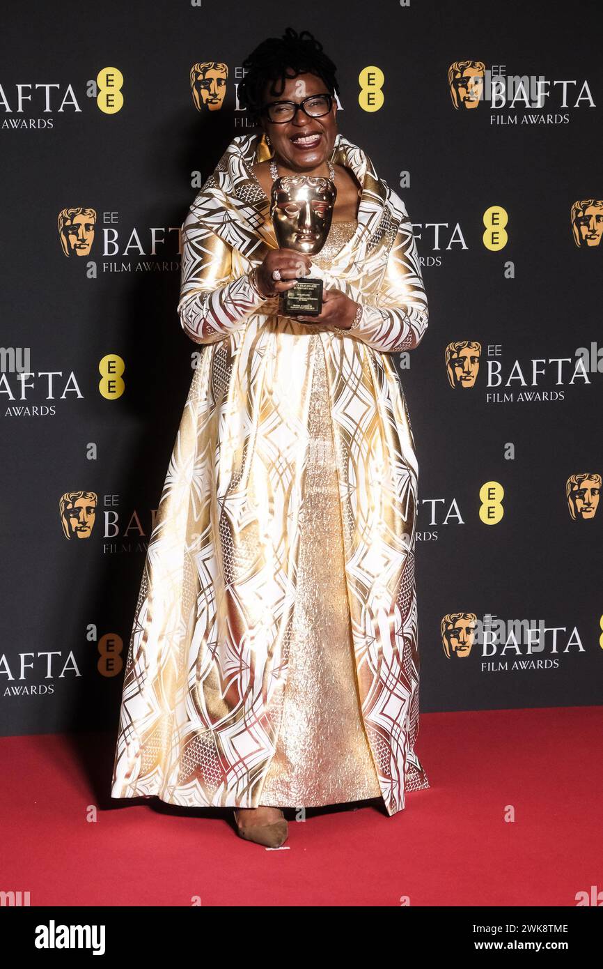 June Givanni poses backstage at the 2024 EE BAFTA Film Awards on Sunday ...