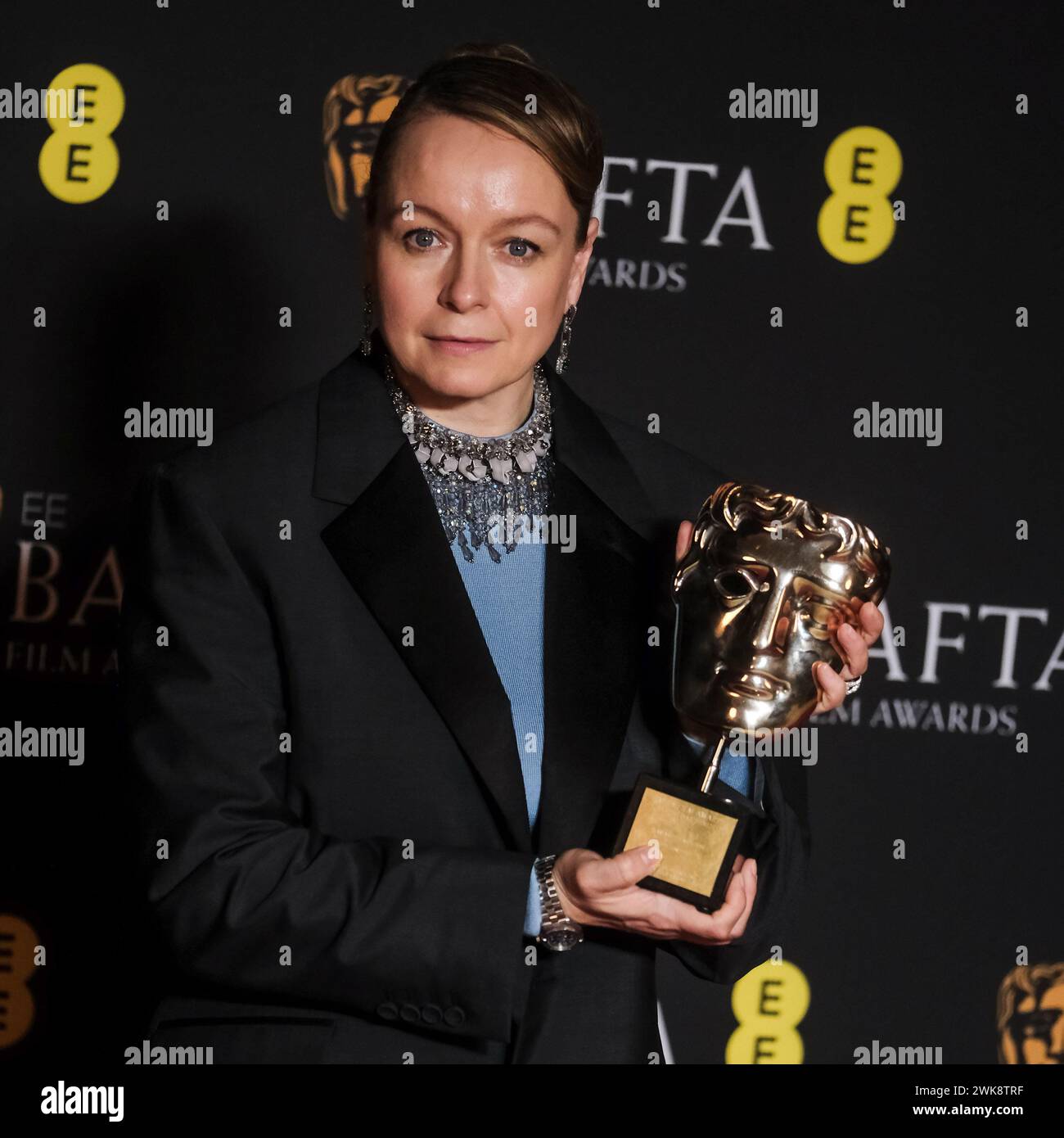 Samantha Morton poses backstage at the 2024 EE BAFTA Film Awards on ...