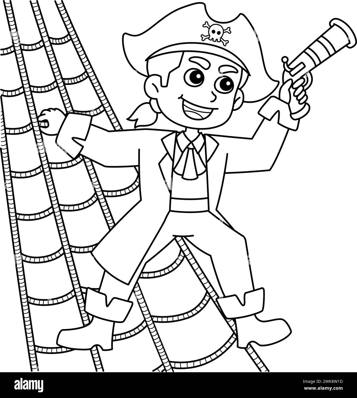 Pirate on a Rope Ladder Isolated Coloring Page Stock Vector Image & Art ...