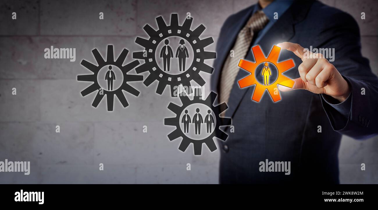 Blue chip manager is adding a cog encircling a female employee to a ...