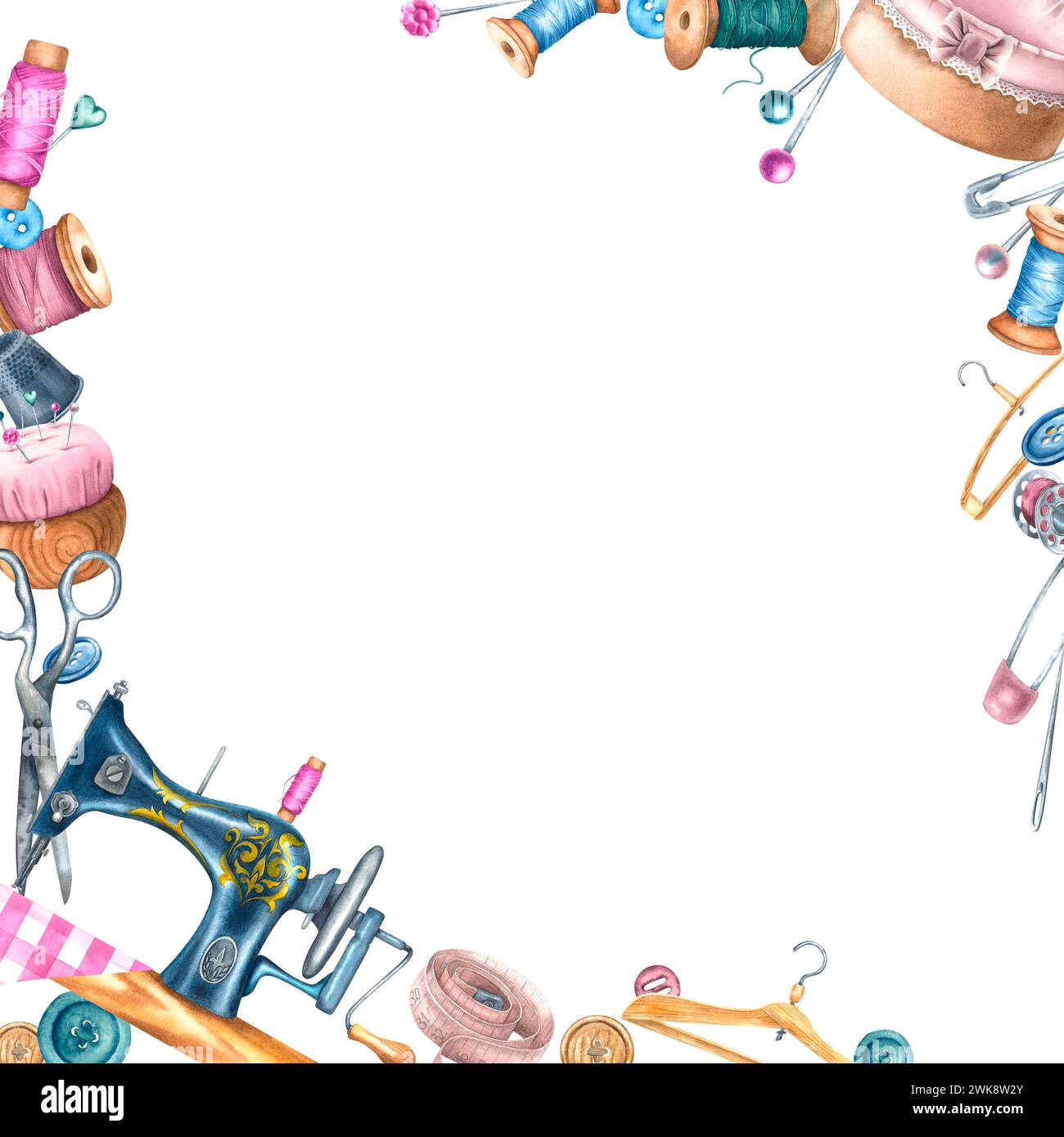 Frame, board, poster made from various tailor's items: sewing machine ...