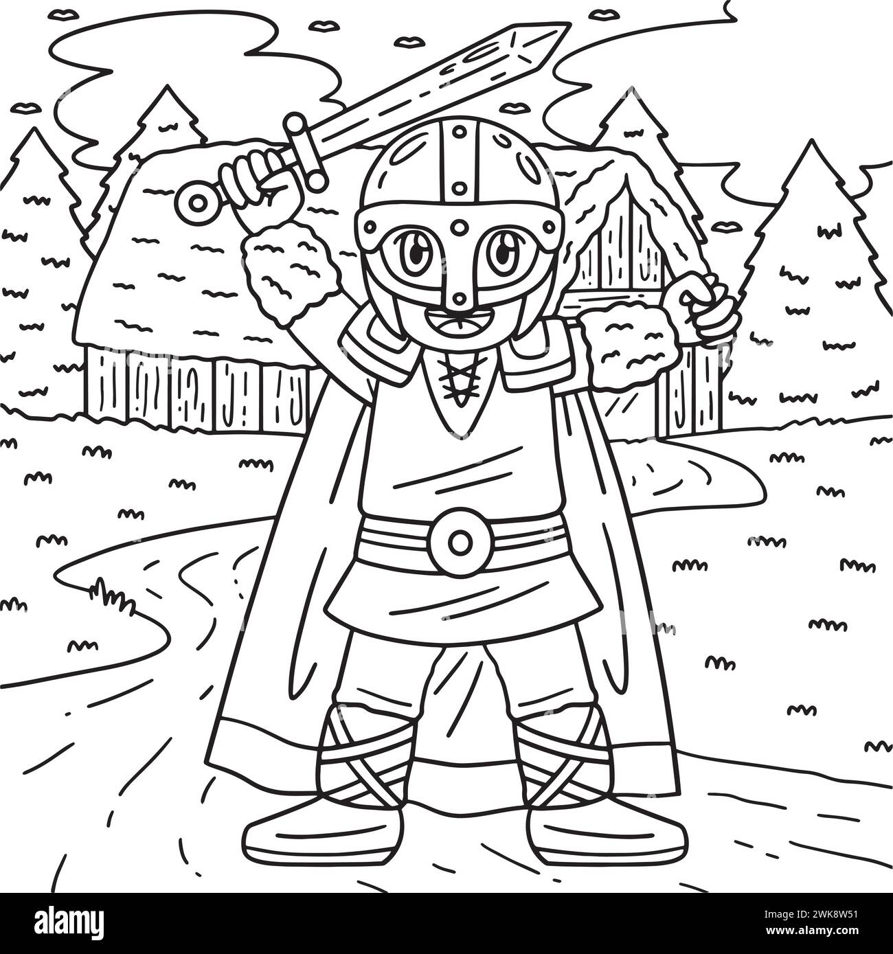 Viking Raising Sword Coloring Page for Kids Stock Vector Image & Art ...