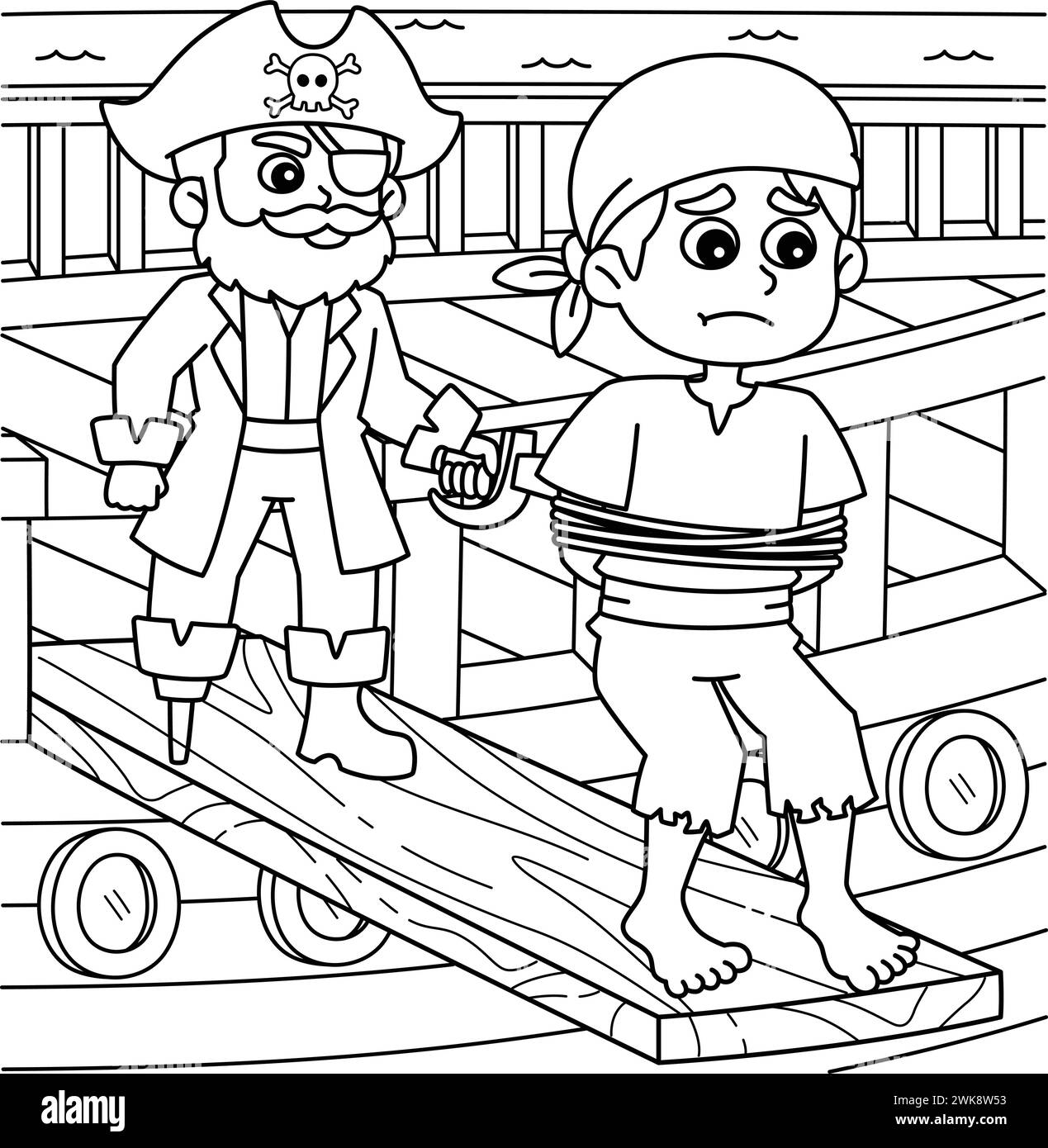 Pirate Walking the Plank Coloring Page for Kids Stock Vector Image ...