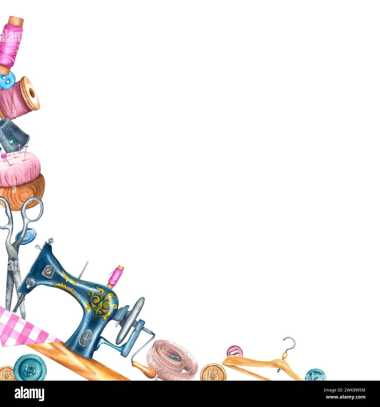 Frame, board, poster made from various tailor's items: sewing machine ...