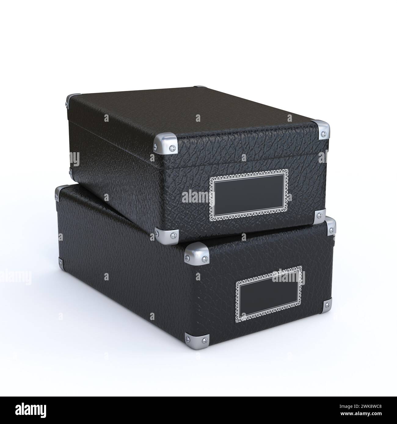Two black storage boxes 3D rendering illustration isolated on white ...