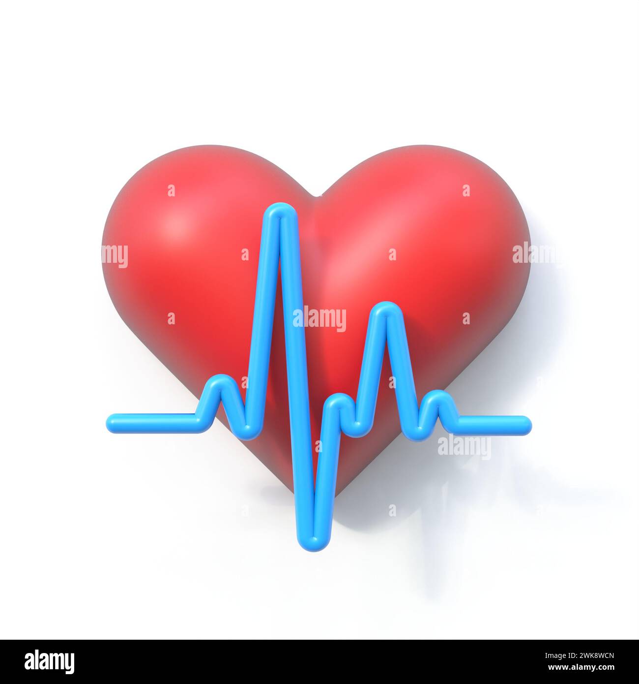 Blue cardiogram line and heart 3D rendering illustration isolated on ...
