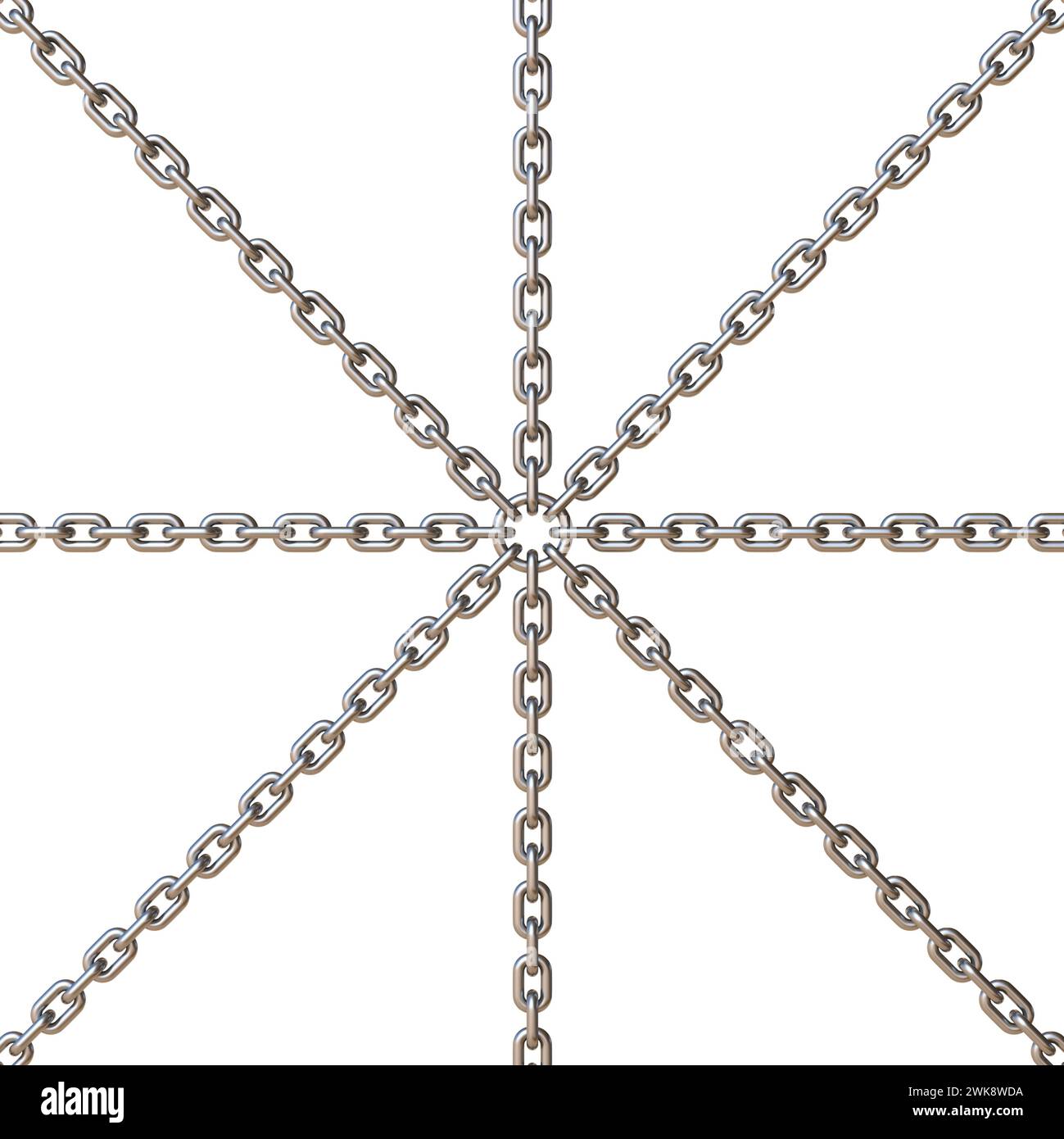 Four crossing steel chains 3D rendering illustration isolated on white ...