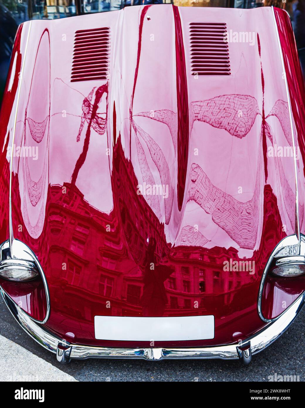 raised bonnet on a jaguar E-type Classic car Stock Photo - Alamy