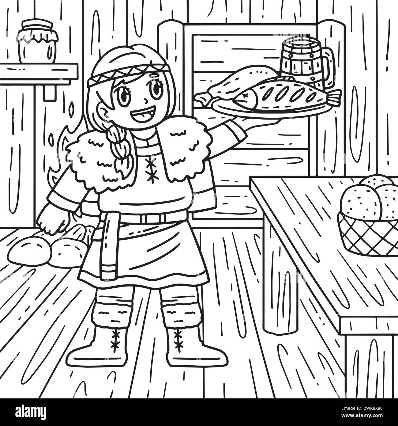 Viking Serving a Meal Coloring Page for Kids Stock Vector Image & Art ...