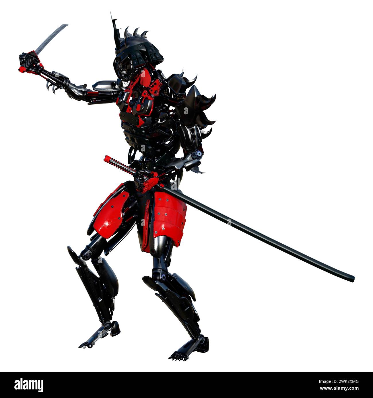 3D rendering of a male samurai robot isolated on white background Stock ...