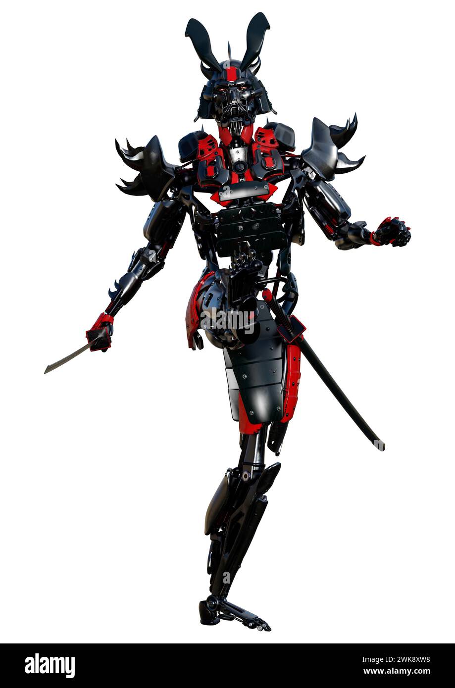 3D rendering of a male samurai robot isolated on white background Stock ...