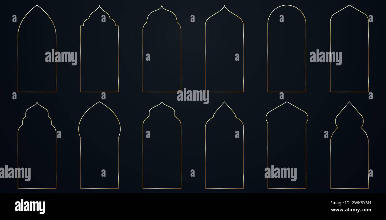Islamic thin golden arch set. Ramadan luxury frames. Elegant gold doors ... Islamic thin golden arch set. Ramadan luxury frames. Elegant gold doors ...