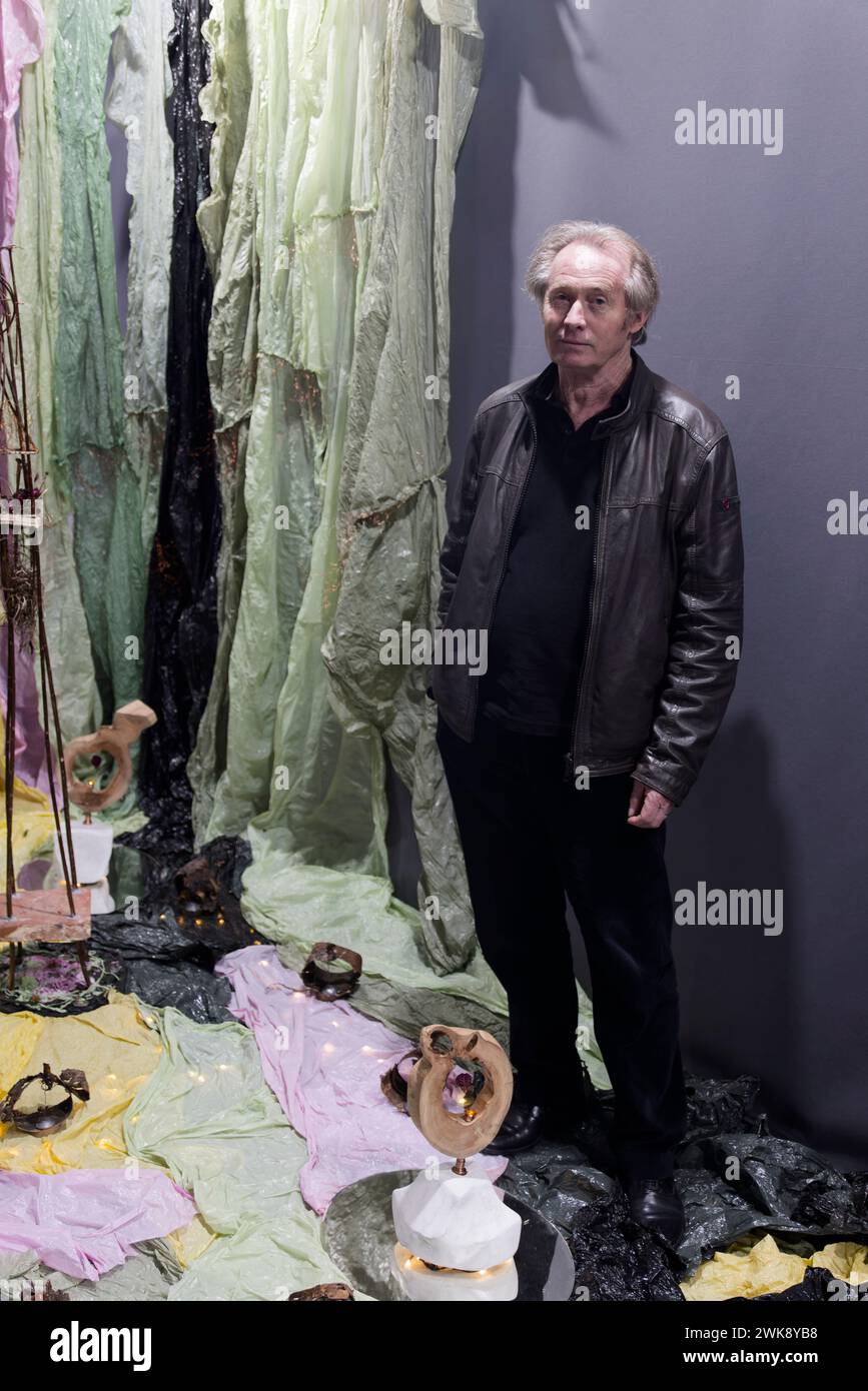 Paris, France. 17th Feb, 2024. Artist Marc Lager poses next to his work ...