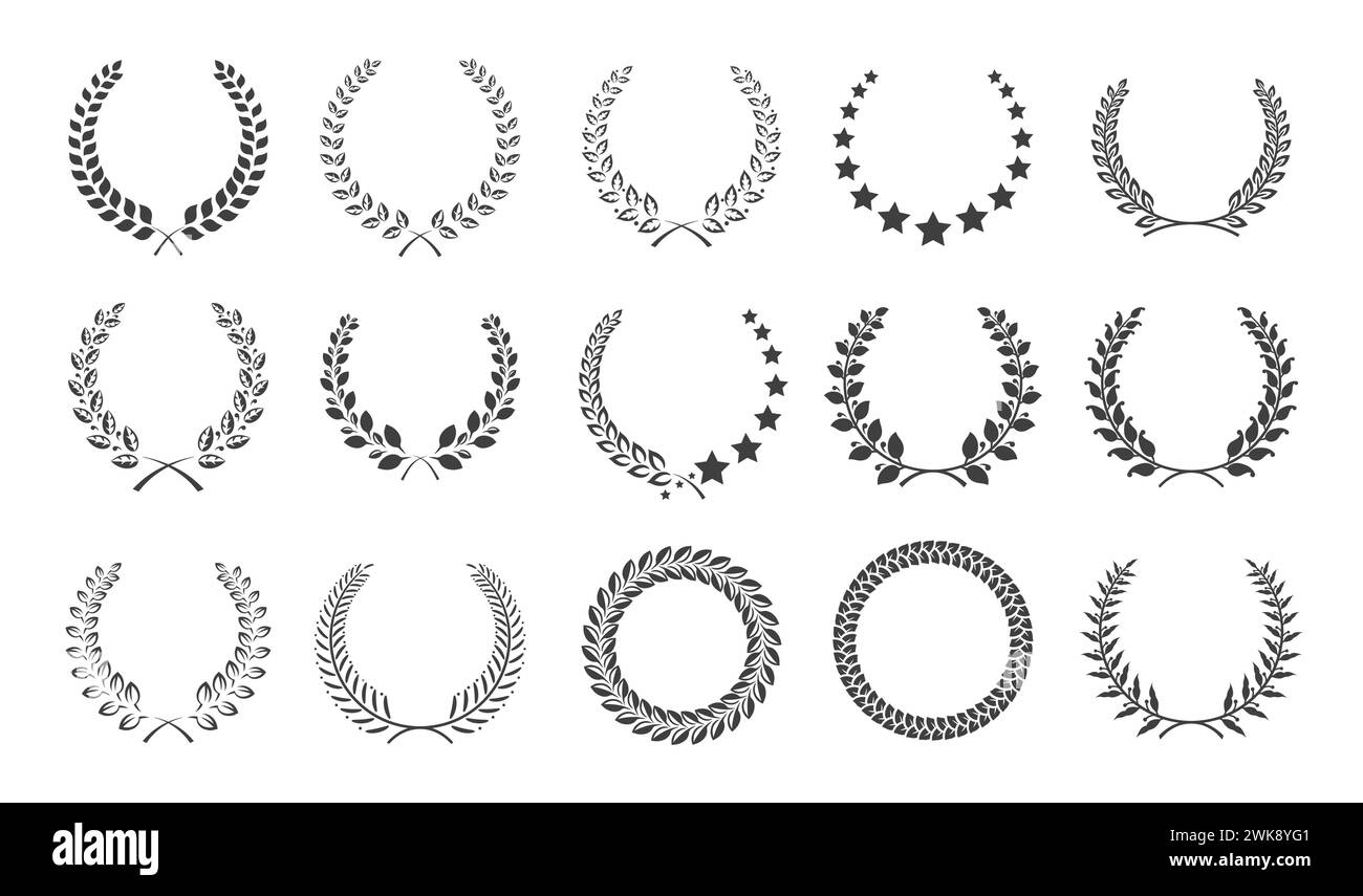 Laurel champion wreaths flat illustration set. Winner trophy garland ...