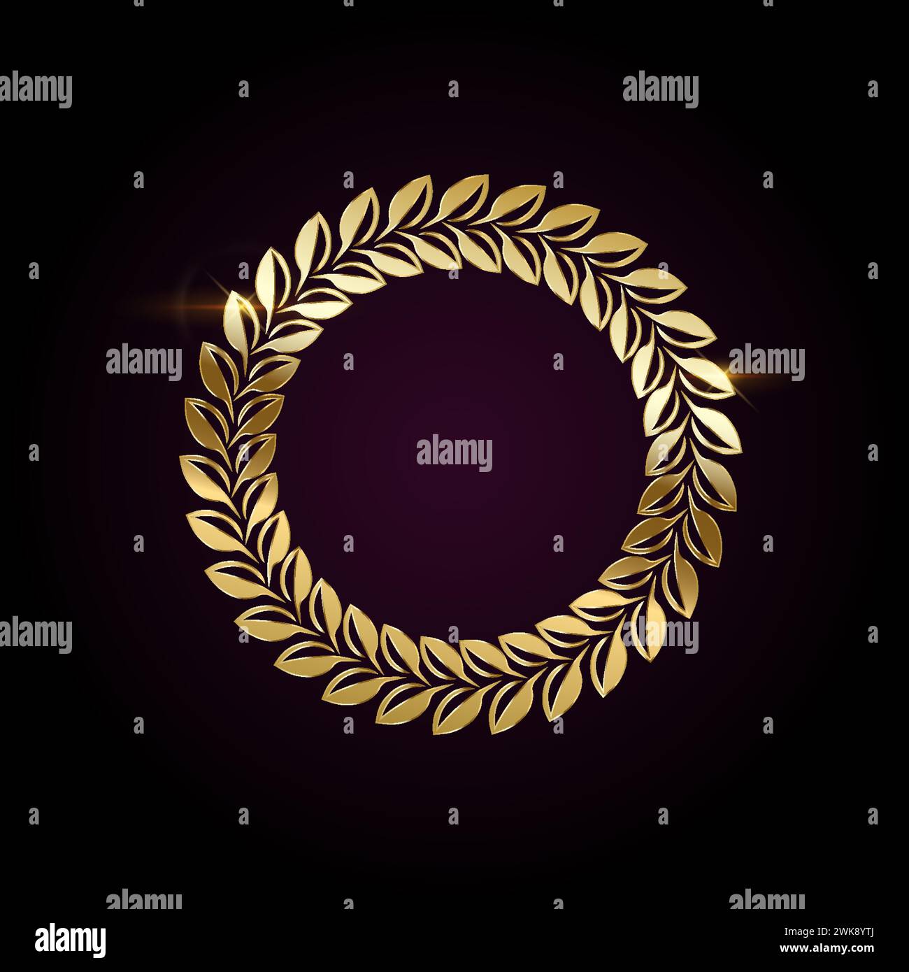 Circular golden laurel wreath realistic vector illustration. Classic ...
