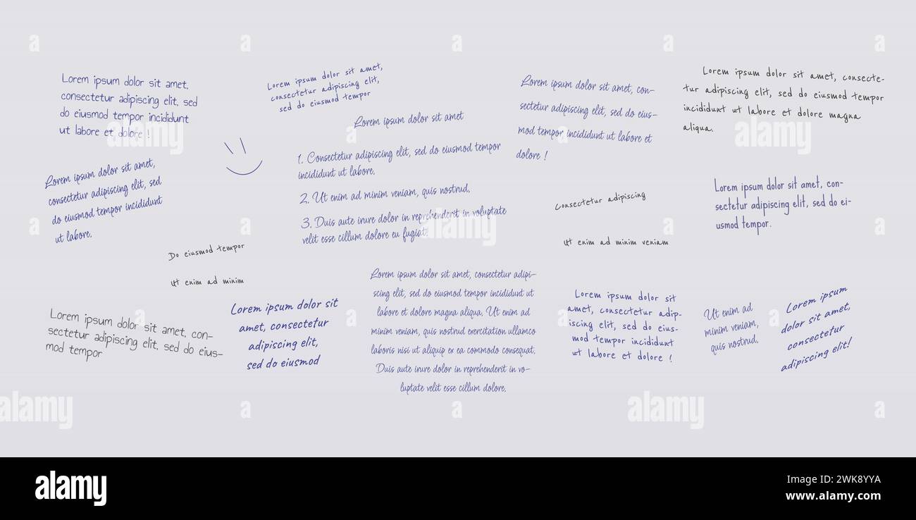 Handwritten text blocks realistic vector illustration. Notes lists and ...