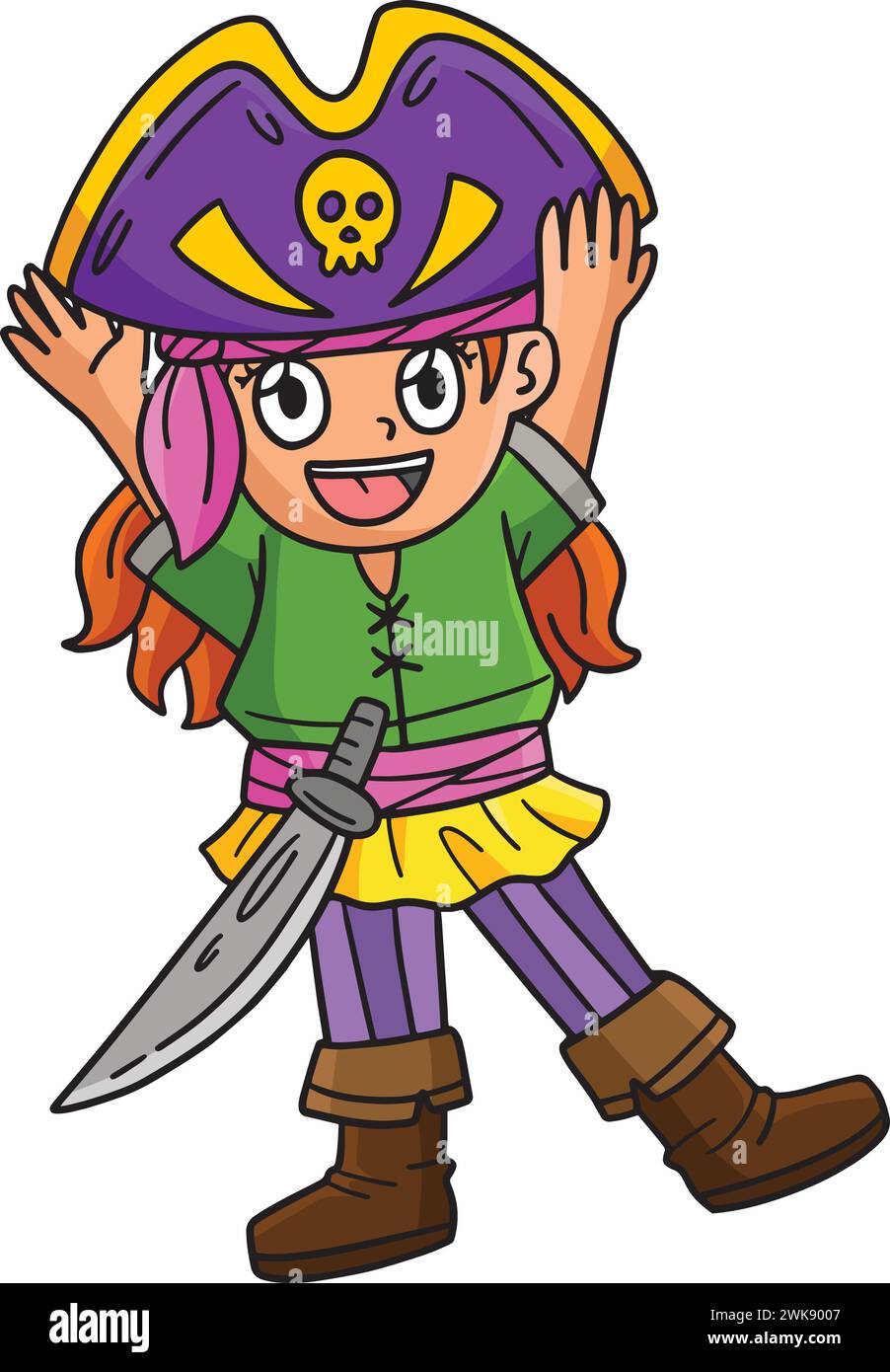 Girl Putting on Pirate Hat Cartoon Colored Clipart Stock Vector Image ...
