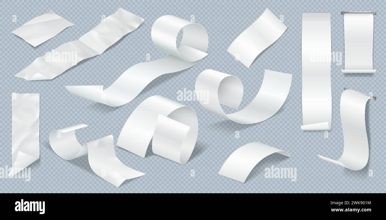 Paper strips for bills realistic vector illustration set. Cut blank ...