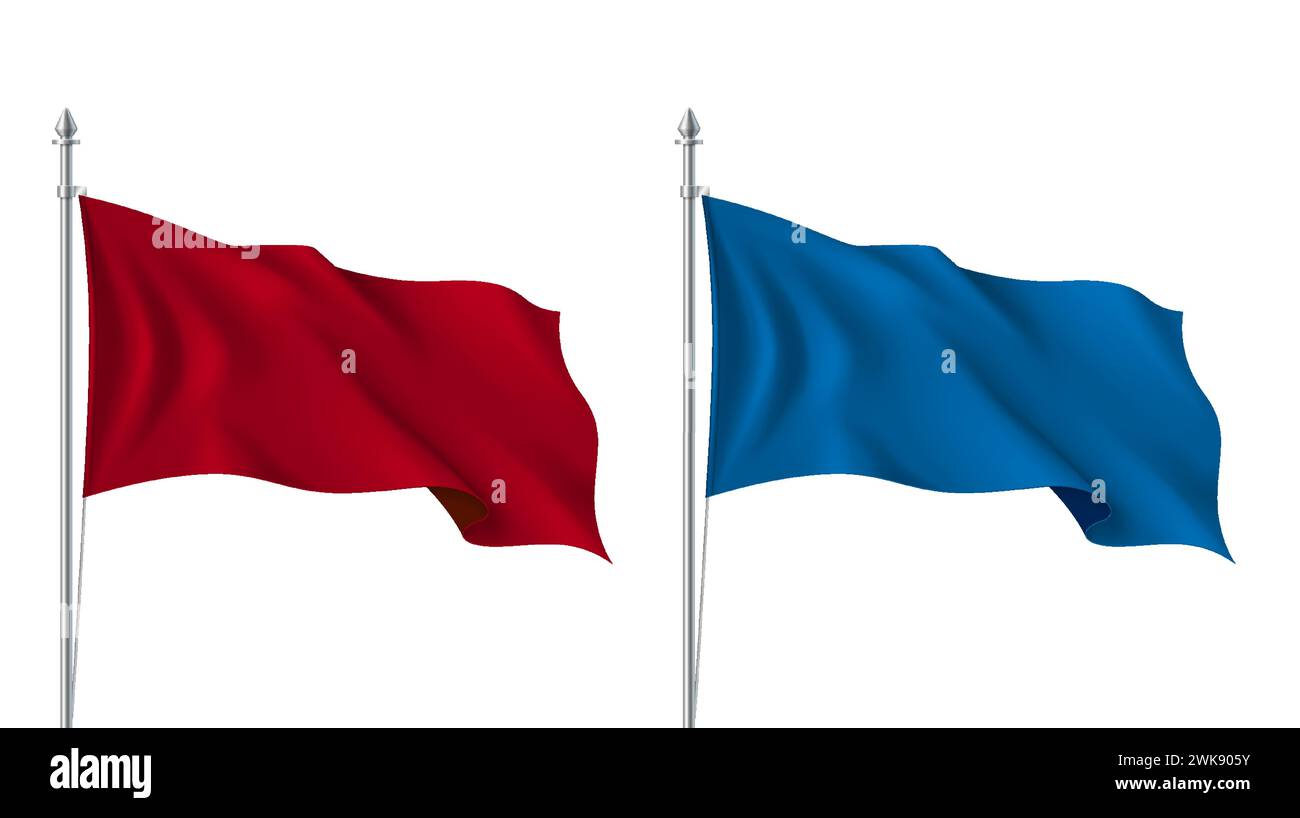 Red and blue blank table flags realistic vector illustration set. Color ...