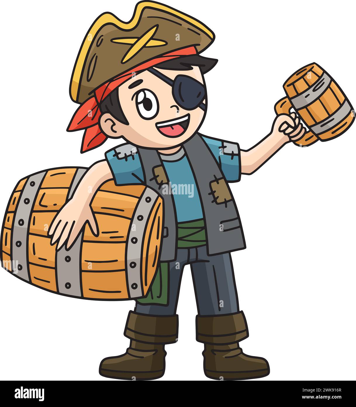 Pirate with Barrel of Rum Cartoon Colored Clipart Stock Vector Image ...