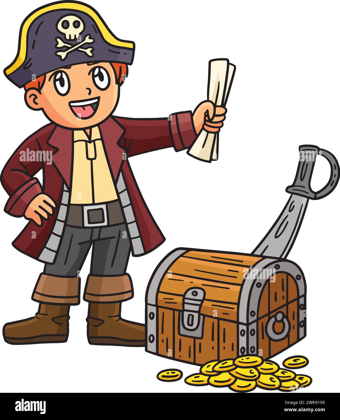 Pirate and Treasure Chest Cartoon Colored Clipart Stock Vector Image ...