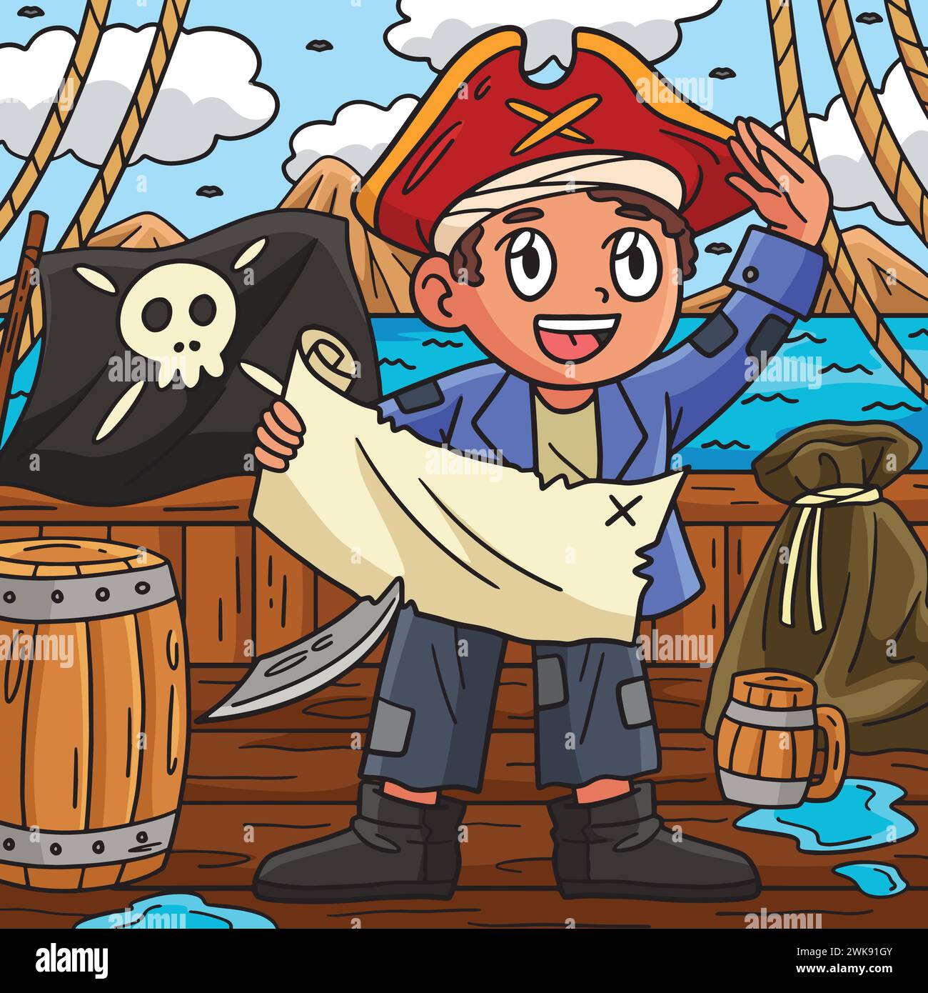 Pirate with Treasure Map Colored Cartoon Stock Vector Image & Art - Alamy