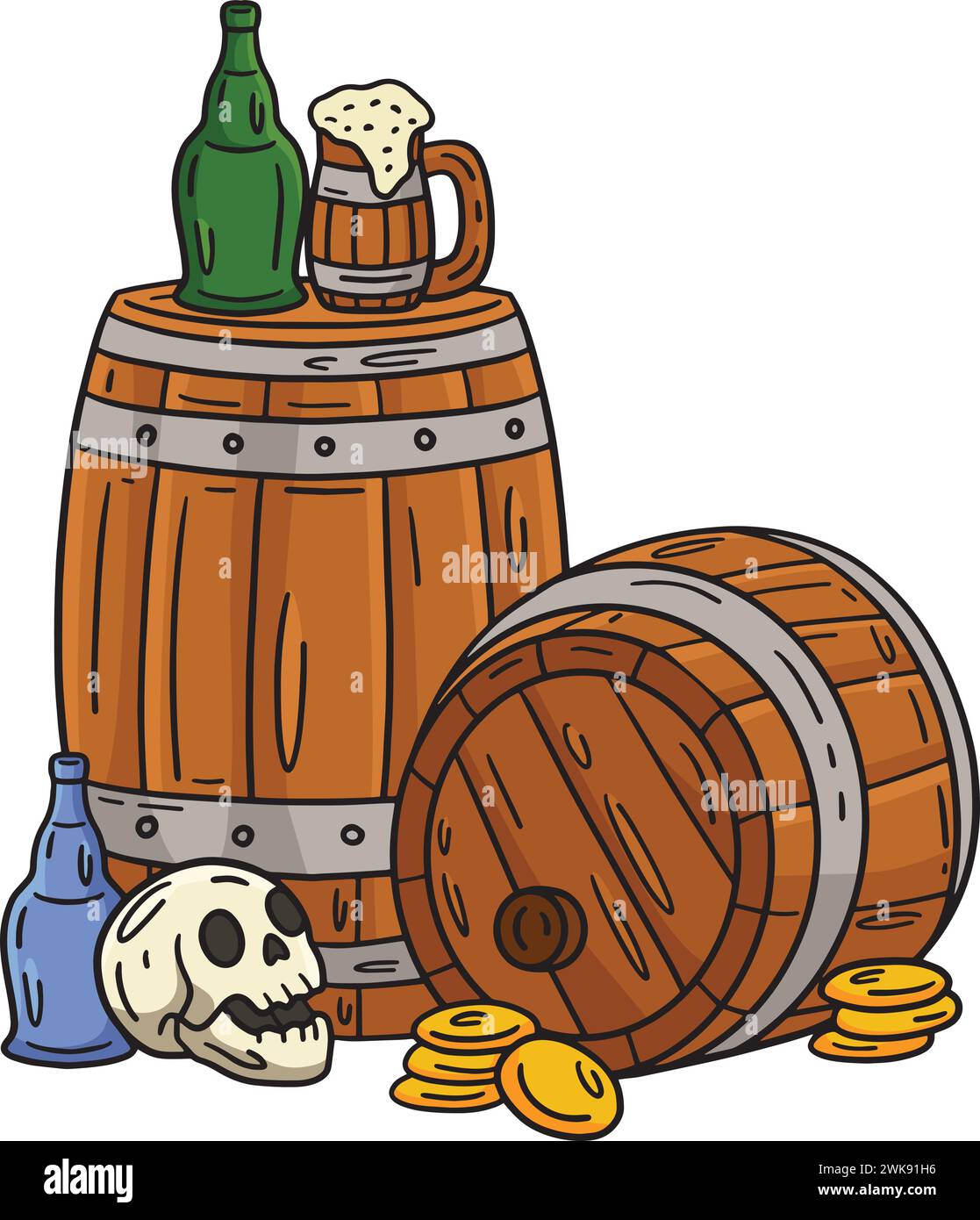 Pirate Rum and Barrels Cartoon Colored Clipart Stock Vector Image & Art ...