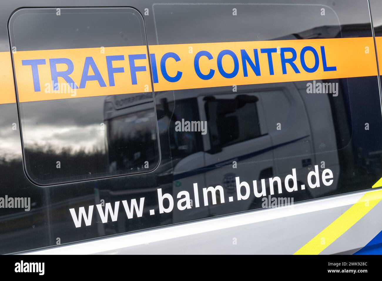 19 February 2024, Saxony-Anhalt, Könnern: The words "Traffic Control ...